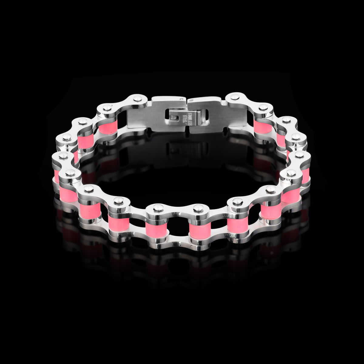 Stainless Steel And Pink Women's Bike Chain Bracelet – Biker Jewelry Shop