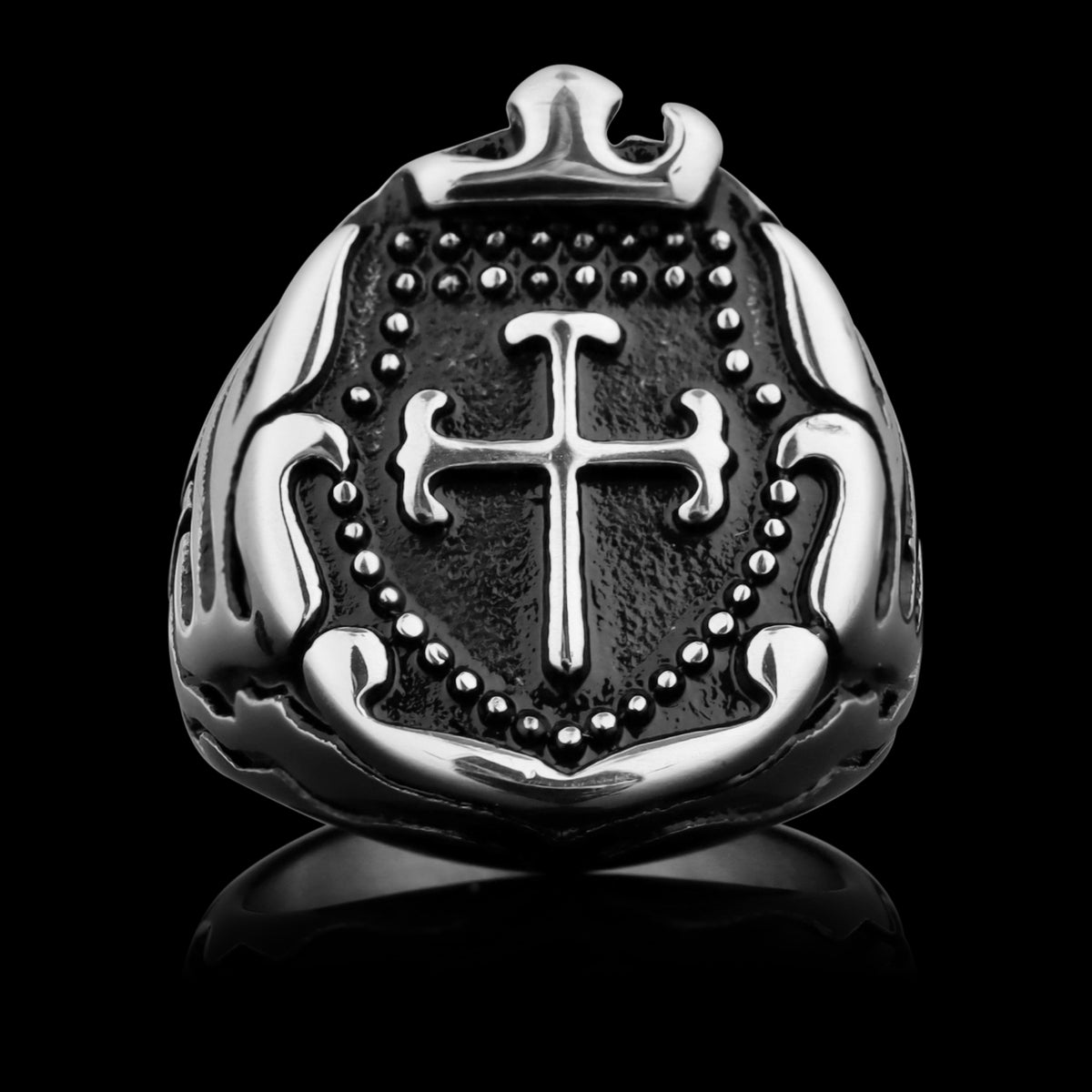 Stainless Steel Studded Filigree Cross Signet Ring | – Biker Jewelry Shop