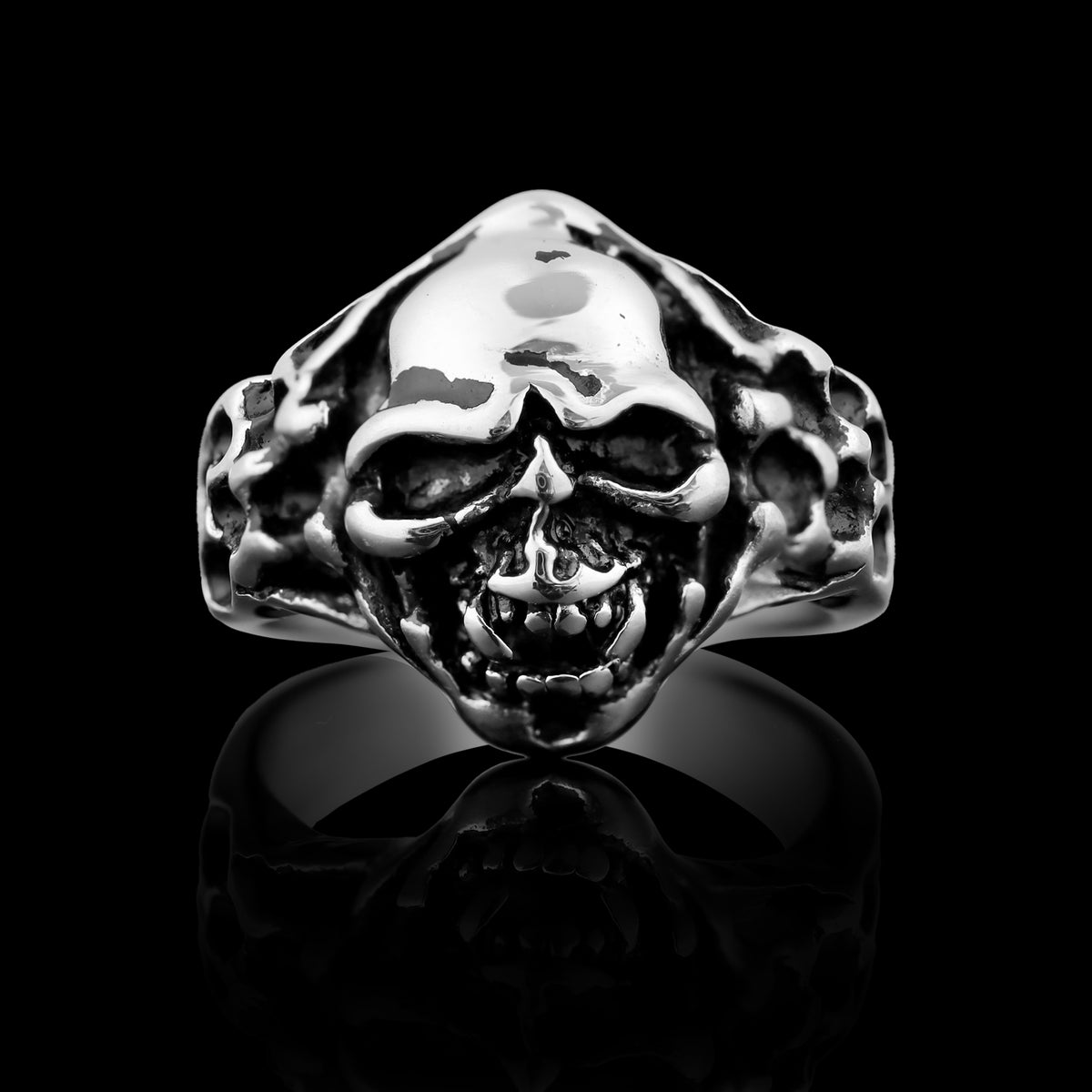 Stainless Steel Screaming Skull Ring - Biker Jewelry Shop