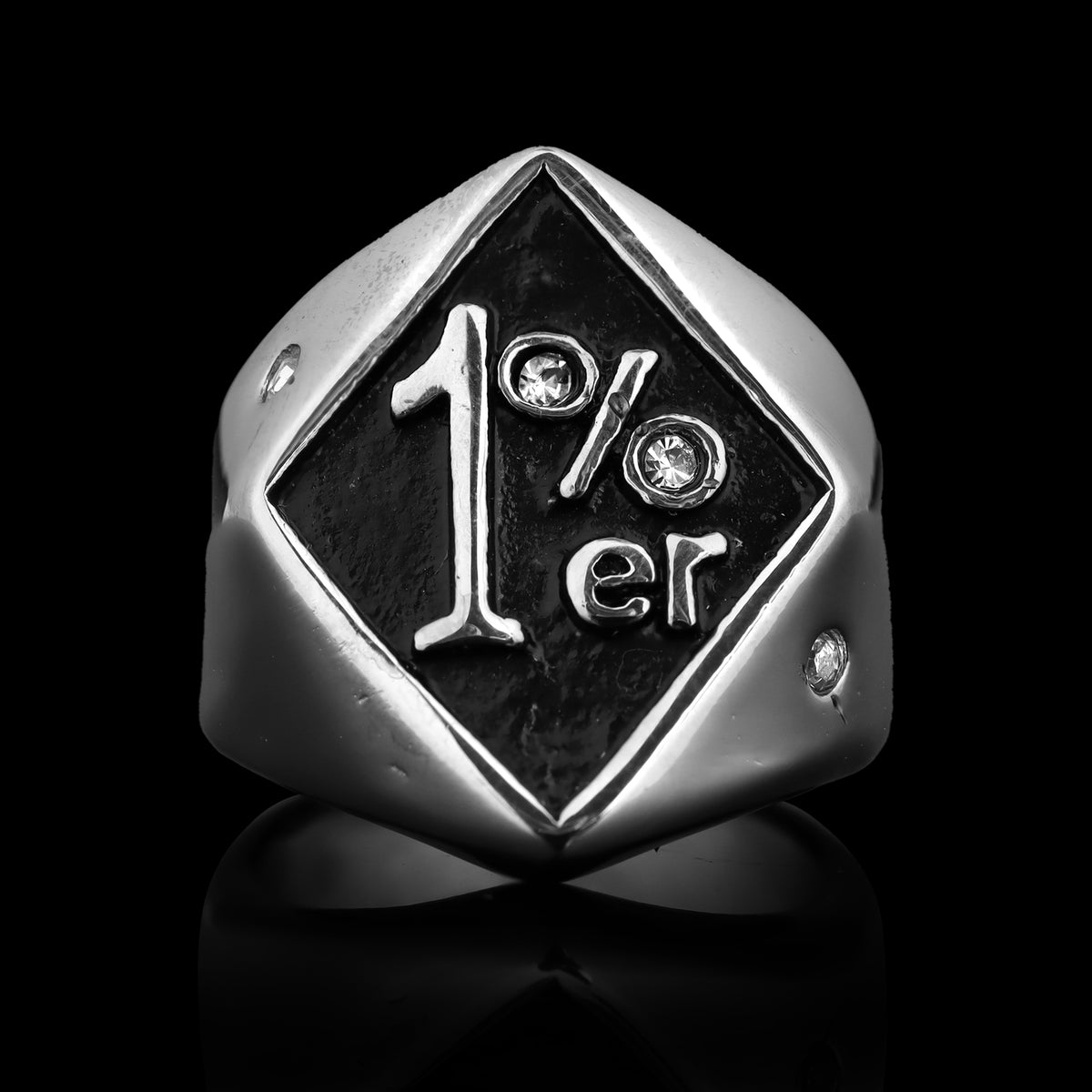 Stainless Steel "1%er" CZ Signet Ring – Biker Jewelry Shop