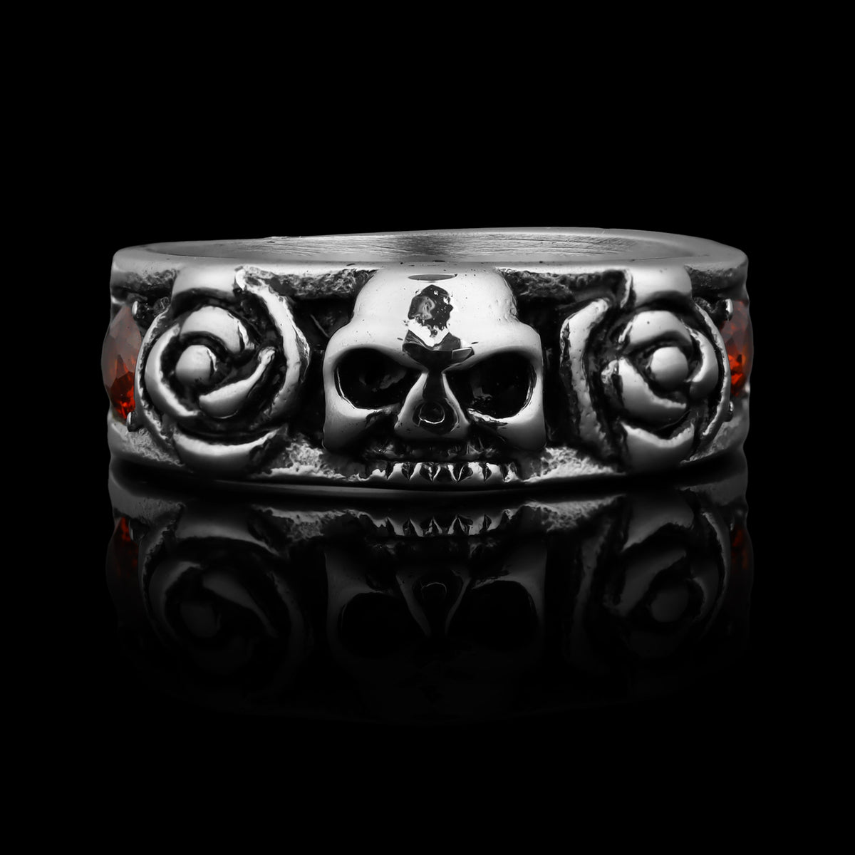 Stainless Steel Skull And Roses Ring – Biker Jewelry Shop
