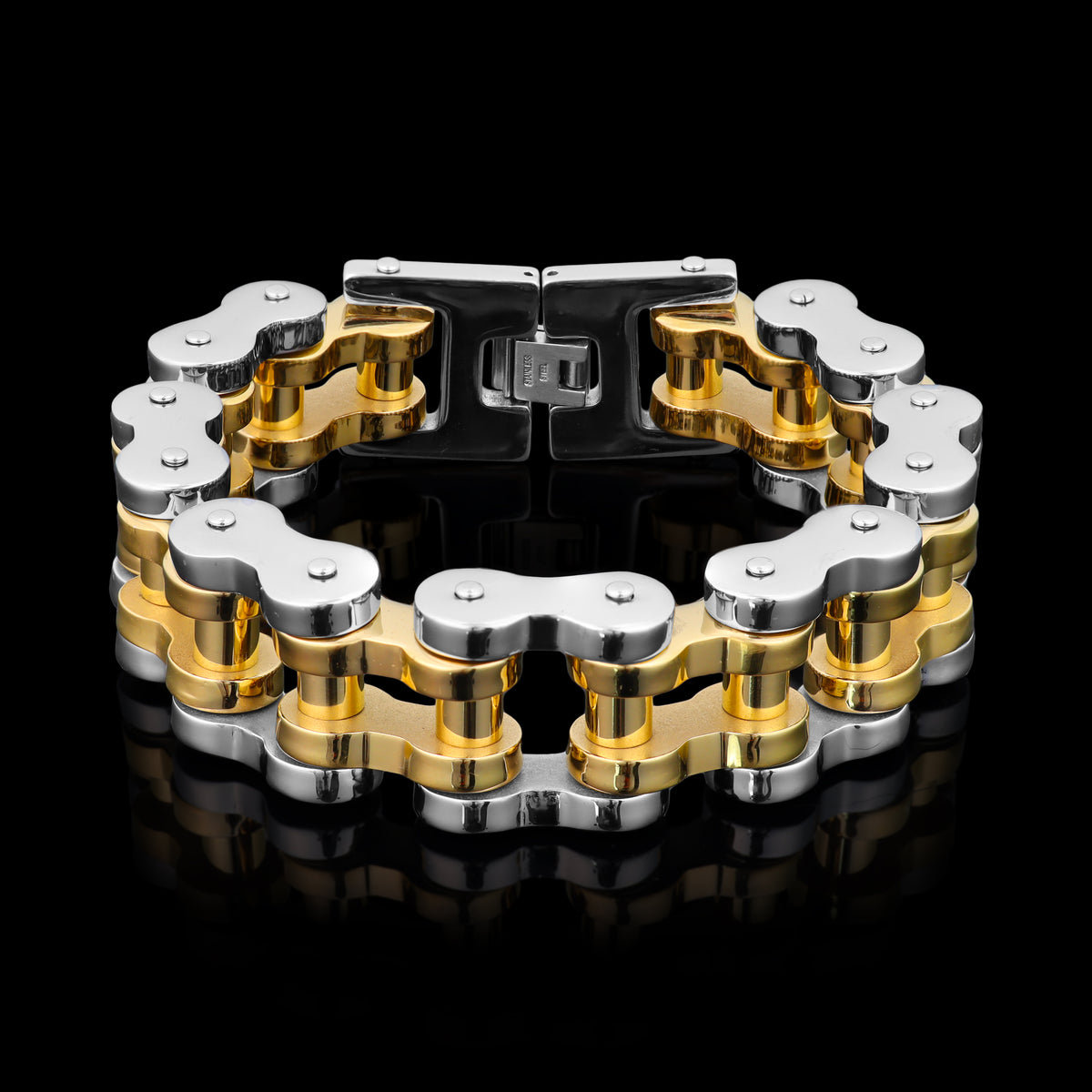 18K Gold PVD Coated Stainless Steel Bike Chain Bracelet – Biker Jewelry ...